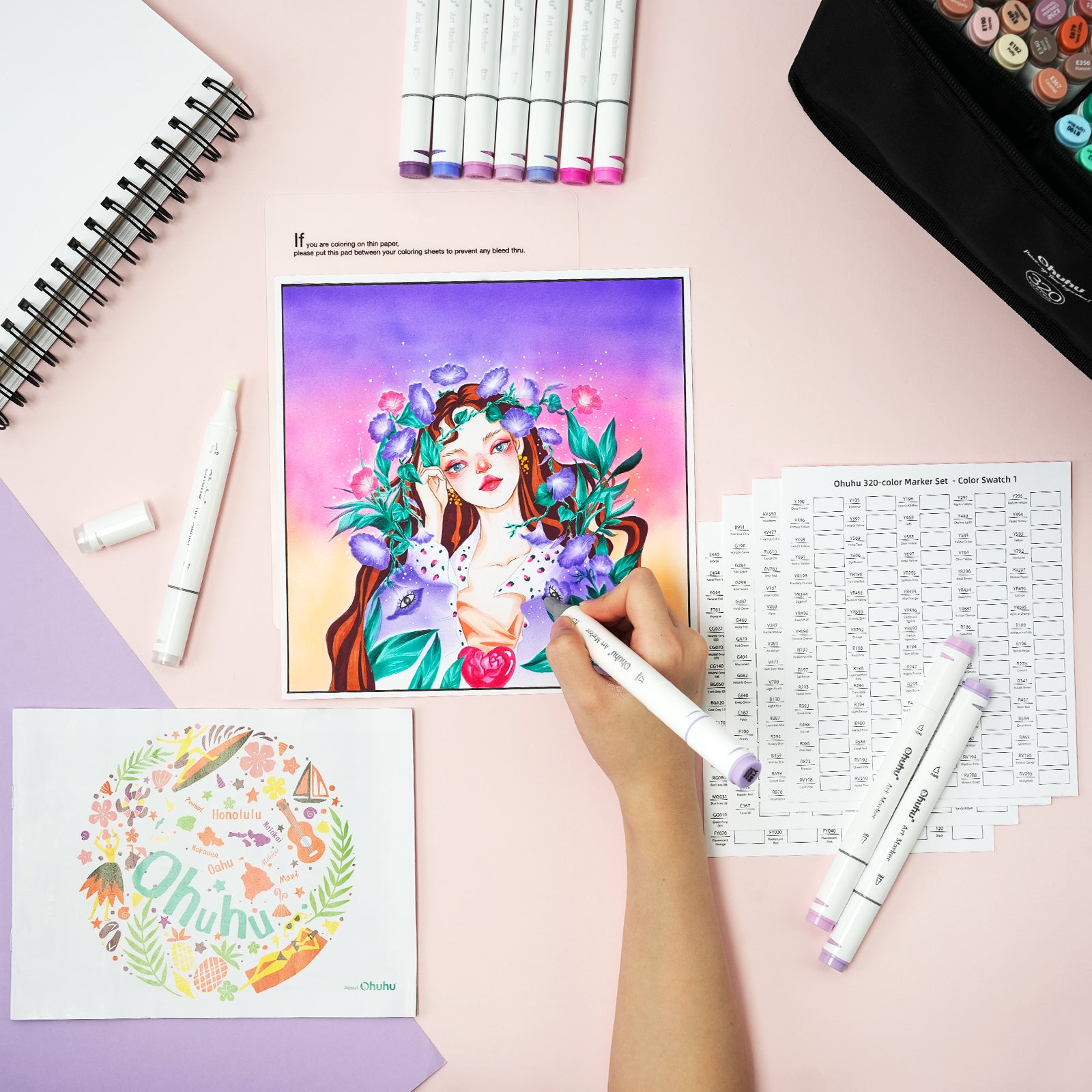 Ohuhu Oahu 320 Colors Dual Tips Alcohol Art Markers, Fine & Chisel (Eu