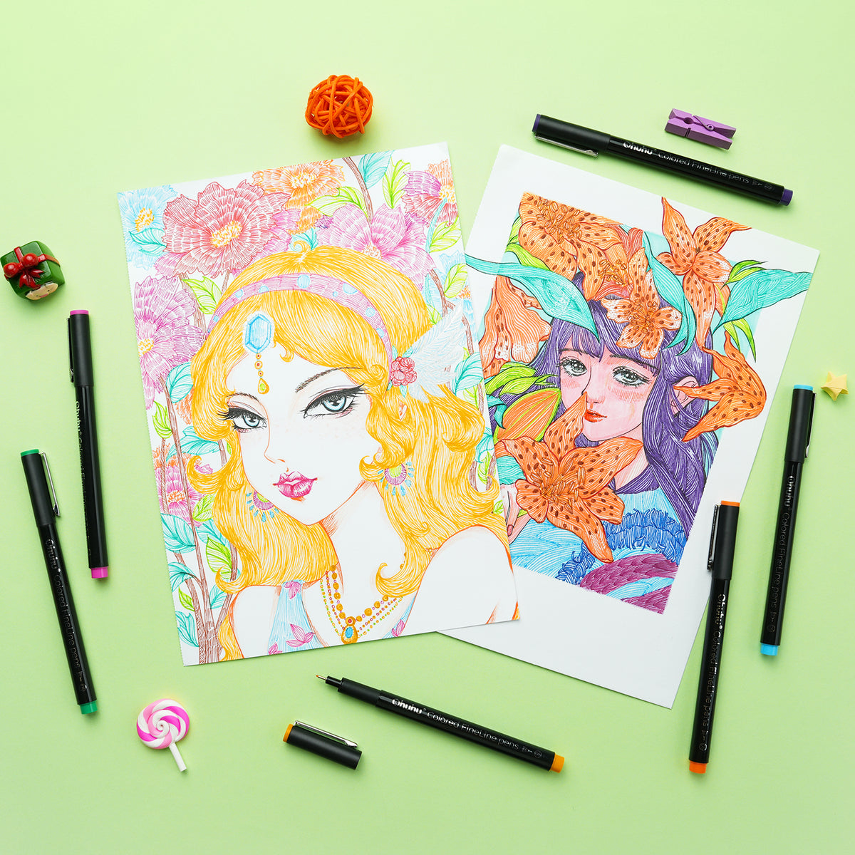 Ohuhu Hana Highway Fineliner Drawing Pens,18 Pack